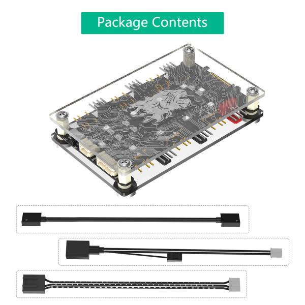 12 ports 3Pin DC 5V ARGB et 12V 4Pin PWM Fan Hub Breakout Board avec câble d'extension 5V ARGB et 12V PWM DC Fan Hub avec boîtier acrylique et échec magnétique pour contrôleur LED 5V 3Pin ASUS / MSI