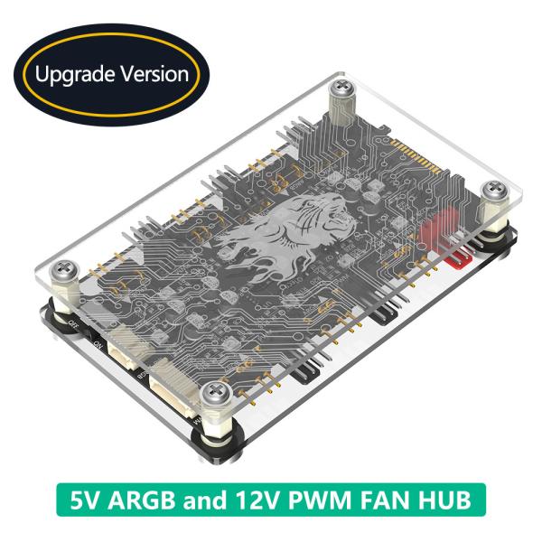 12 ports 3Pin DC 5V ARGB et 12V 4Pin PWM Fan Hub Breakout Board avec câble d'extension 5V ARGB et 12V PWM DC Fan Hub avec boîtier acrylique et échec magnétique pour contrôleur LED 5V 3Pin ASUS / MSI