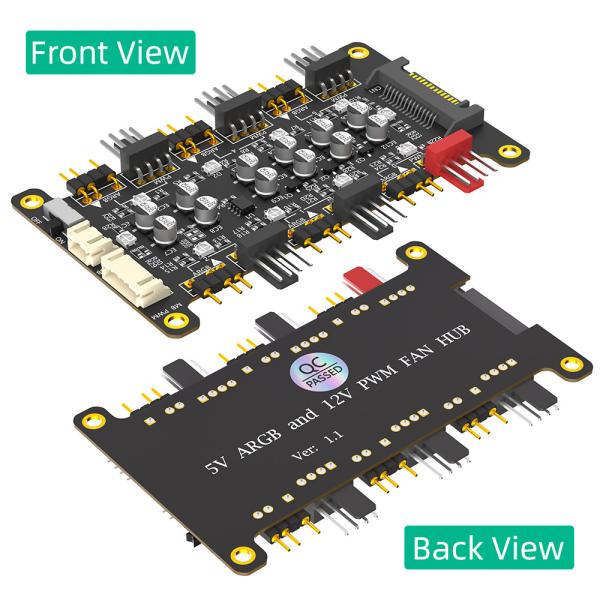 12 ports 3Pin DC 5V ARGB et 12V 4Pin PWM Fan Hub Breakout Board avec câble d'extension 5V ARGB et 12V PWM DC Fan Hub avec boîtier acrylique et échec magnétique pour contrôleur LED 5V 3Pin ASUS / MSI