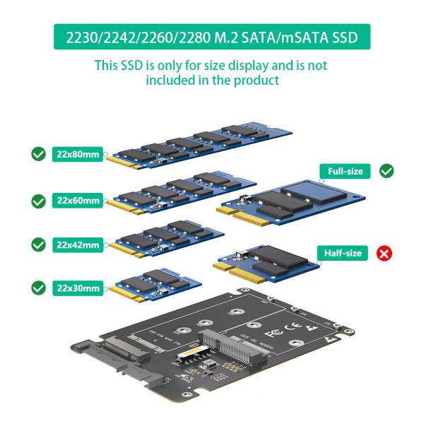 Full-size NGFF M.2 B Key/mSATA SSD a 2.5 SATA3 Adapter 2 in 1 con involucro in plastica
