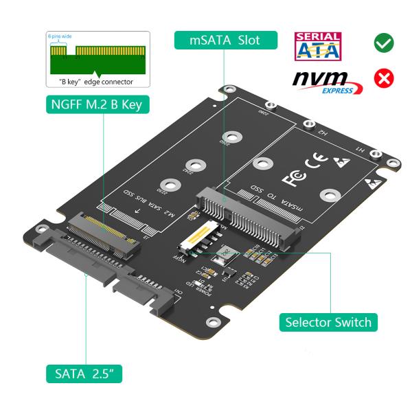 Full-size NGFF M.2 B Key/mSATA SSD a 2.5 SATA3 Adapter 2 in 1 con involucro in plastica