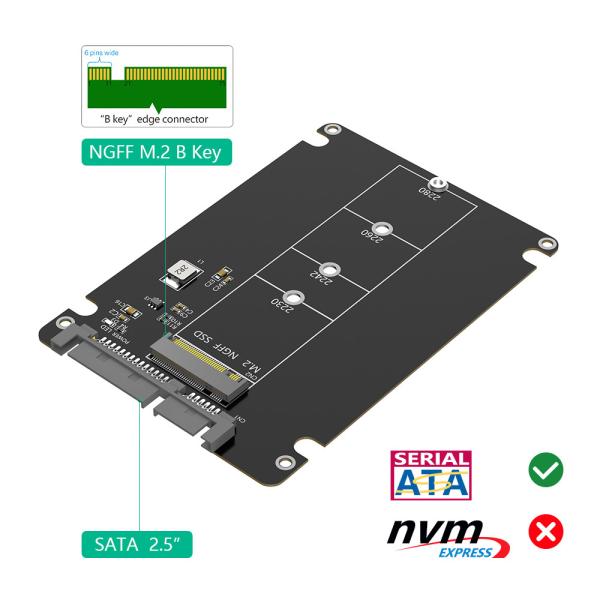 M.2 SSD a 2.5 SATA Contenitore, B & M Key SATA SSD Converter a 2.5 Inch SATA 3.0 Card con custodia in plastica da 7 mm