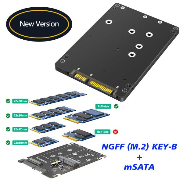Full-size NGFF M.2 B Key/mSATA SSD a 2.5 SATA3 Adapter 2 in 1 con involucro in plastica