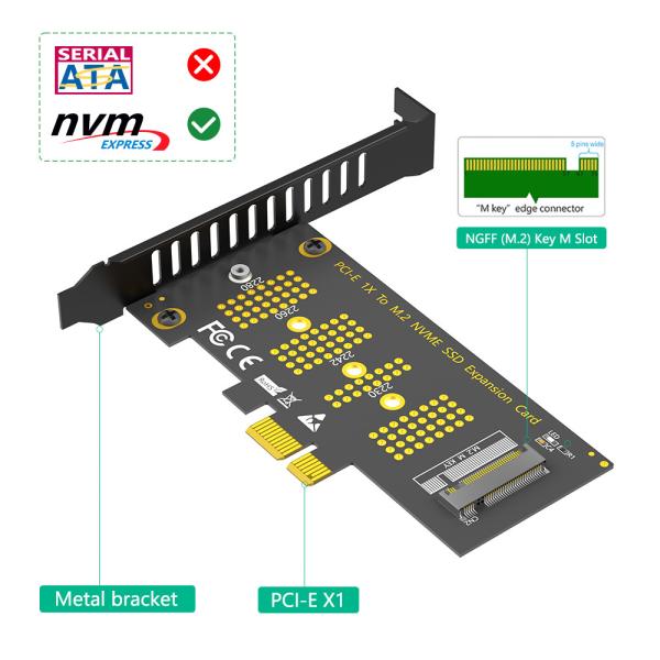 M.2 NVMe SSD NGFF TO PCIE X1 scheda di adattamento M Scheda di interfaccia chiave Supporto PCI Express 3.0 x1 Supporto NVMe SSD 2230-2242-2260-2280 Dimensione