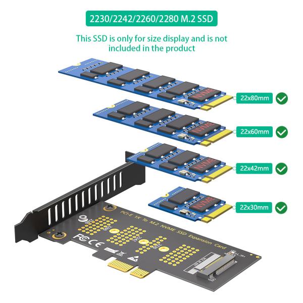 M.2 NVMe SSD NGFF TO PCIE X1 scheda di adattamento M Scheda di interfaccia chiave Supporto PCI Express 3.0 x1 Supporto NVMe SSD 2230-2242-2260-2280 Dimensione