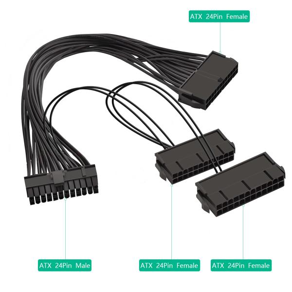 ATX 24 Pin Maschio 1 a 3 porte Femminile alimentazione alimentare PSU Splitter cavo da uno a due, accendendo una fonte di alimentazione può simultaneamente guidare e sincronizzare due fonti di alimentazione per avviare