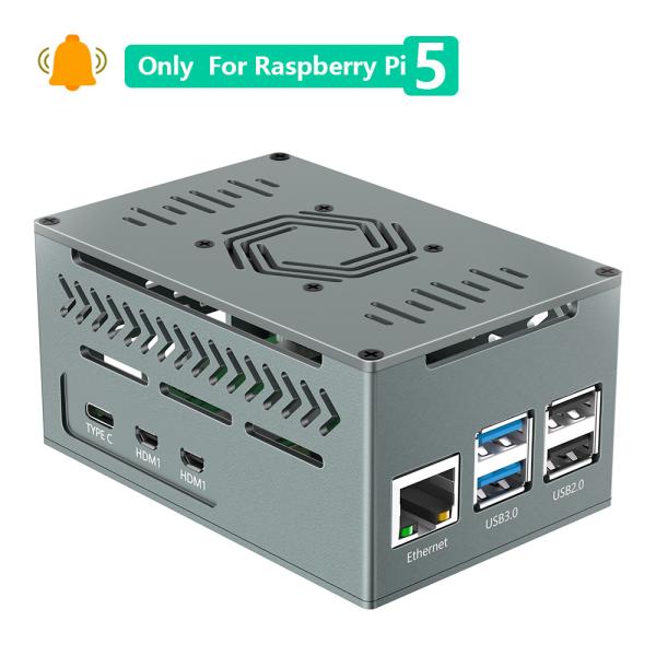 Quality Raspberry Pi 5 Aluminum Case with 4010 PWM Fan and Copper Heatsinks Support Official Active Cooler for sale