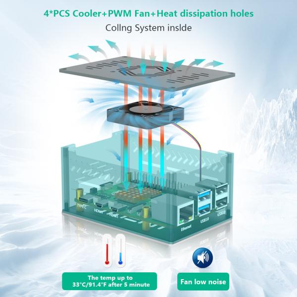 Quality Raspberry Pi 5 Aluminum Case with 4010 PWM Fan and Copper Heatsinks Support for sale