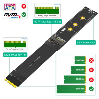 China Atualização Versão 180 Graus NGFF M.2 M-Key NVME SSD Extension Cable 3.3V Power LED Status Light à venda
