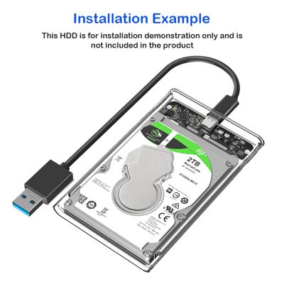 China USB 3.0 Typ-C 2,5-Zoll-SATA-HDD-Gehäuse mit transparenten Gehäuse zu verkaufen