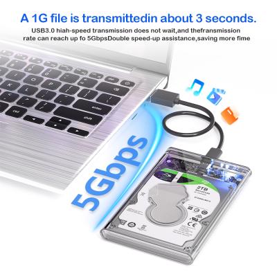 China USB 3.0 Typ-C 2,5-Zoll-SATA-HDD-Gehäuse mit transparenten Gehäuse zu verkaufen