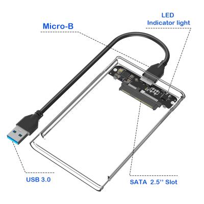 China Transparent 2.5 Inch SATA III HDD SSD External Hard Drive Case USB 3.0 for sale