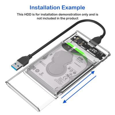 China Transparent 2.5 Inch SATA III HDD SSD External Hard Drive Case USB 3.0 for sale
