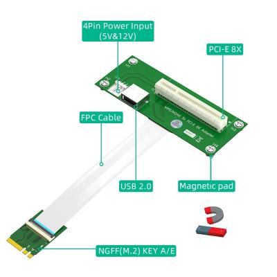 Cina M.2 chiave A/E per PCI-E X8 Riser Card con USB 2.0 480Mbps in vendita