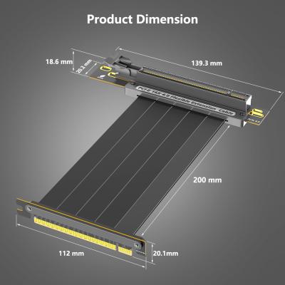 China PCIE 4.0 Extension Cable, Black 16x Shielded High Speed GPU Riser Cable with PCI Express Port for GPU Extension Card, Length 20cm( Dual 90 Degree ) for sale