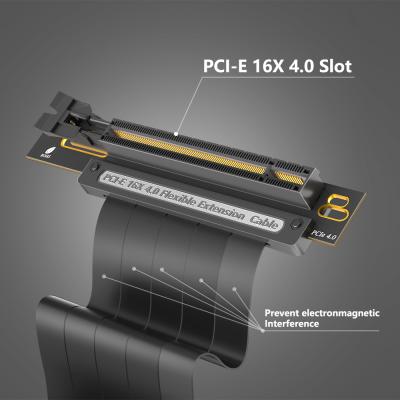 China PCIE 4.0 Extension Cable, Black 16x Shielded High Speed GPU Riser Cable with PCI Express Port for GPU Extension Card, Length 20cm( Dual 90 Degree ) for sale