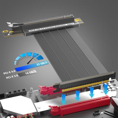 China PCIE 4.0 Extension Cable, Black 16x Shielded High Speed GPU Riser Cable with PCI Express Port for GPU Extension Card, Length 20cm( Dual 90 Degree ) for sale