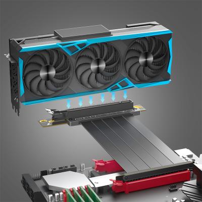 China PCIE 4.0 Extension Cable, Black 16x Shielded High Speed GPU Riser Cable with PCI Express Port for GPU Extension Card, Length 20cm( Dual 90 Degree ) for sale