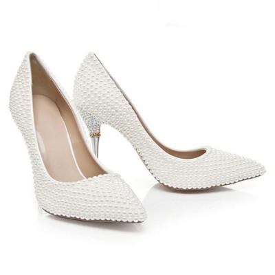 China High Heels Bridal Gown Accessories Wedding Shoes For Bride Pearl Bridal Peep Toe for sale