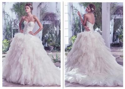 China Tiered Ruffle White Lace Ball Gown / Real Made Plus Size Wedding Dresses for sale