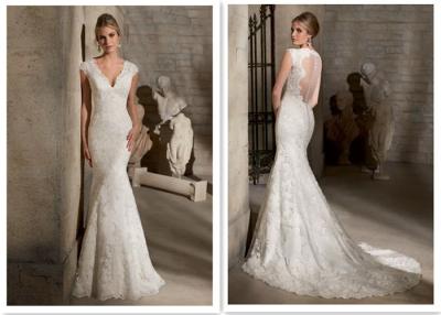 China 3D Embroidered Fit And Flare Wedding Dress , Luxury Fit And Flare Ball Gown for sale