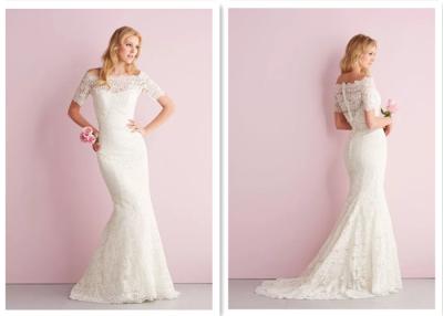 China Unique White Lace Mermaid Wedding Dress , Beaded Mermaid Wedding Gown With Sleeves for sale