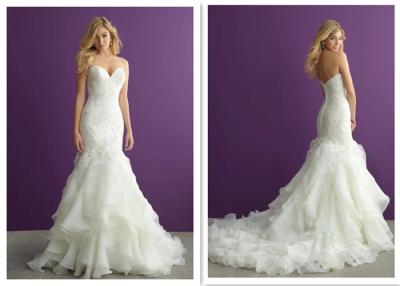 China Chiffon Princess Mermaid Wedding Dresses , Heavy Ruffle Mermaid Style Wedding Gowns for sale