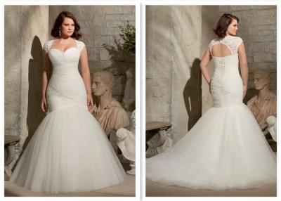 China Customized Lace Open Back Mermaid Wedding Dress , Sheer Jewel Neck Trumpet Bridal Dress for sale