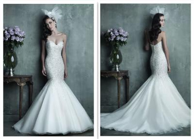China Beautiful Strapless Lace Mermaid Wedding Dress , Kind Mermaid Dress With Long Train for sale