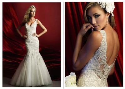 China Princess Deep V Neck Mermaid Wedding Dress / See Through Mermaid Bridesmaid Dresses for sale