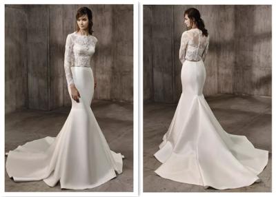 China Long Sleeve Mermaid Tail Wedding Dress With Lace Appliqued And Botton for sale