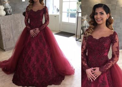 China Elegantly Red Lace Prom Dress / Luxury Long Sleeve Short Prom Dresses for sale