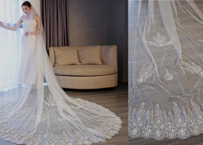 China Two Layers Comb White Wedding Veil ,  France Cathedral Length Wedding Veils for sale