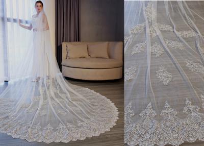 China 2T Long Lace Veil Bridal Gown Accessories With Machine And Handmade Embroidery for sale