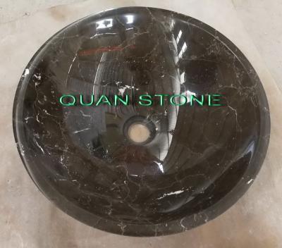 Cina Bacini rotondi naturali delle ciotole di lavaggio del nero del lavandino del marmo di Marquina del bacino del lavandino del controsoffitto di Nerone in vendita