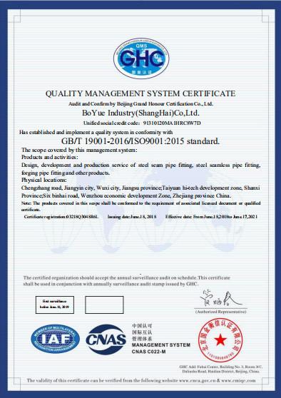 GB/T 19001-2016/ISO9001:2015 - BoYue Industrial (Shanghai)Co., Ltd.