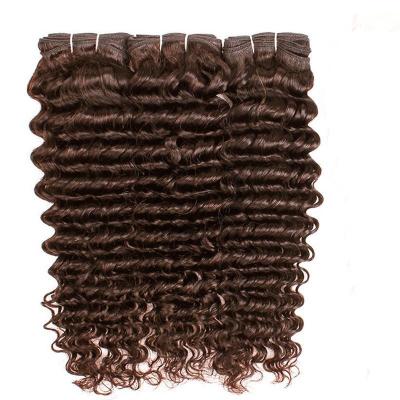 China #4 Medium Brown Deep Wave Remy Human Hair Bundles Sew In Weave Bundles Brazilian Bundle Deals for sale