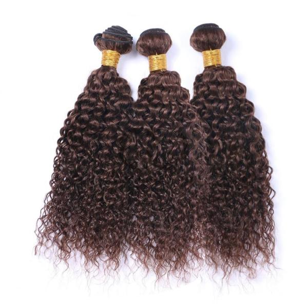 Quality #4 Medium Brown Kinky Curly Remy Human Hair Bundles Sew In Weave Bundles Brazilian Bundle Deals for sale