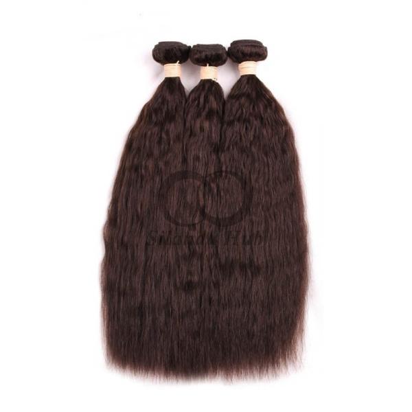 Quality #2 Dark Brown Kinky Straight Remy Human Hair Bundles Sew In Weave Bundles Brazilian Bundle Deals for sale