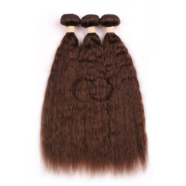 Quality #4 Medium Brown Kinky Straight Remy Human Hair Bundles Sew In Weave Bundles Brazilian Bundle Deals for sale