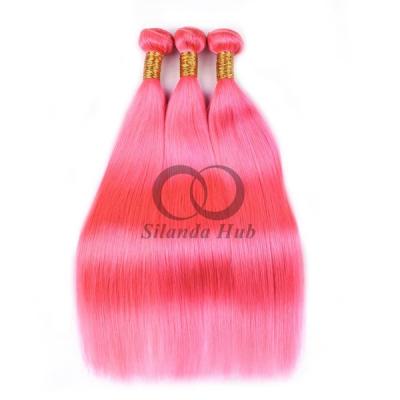 China Pink Straight Remy Human Hair Bundles Sew In Weave Bundles Brazilian Bundle Deals for sale