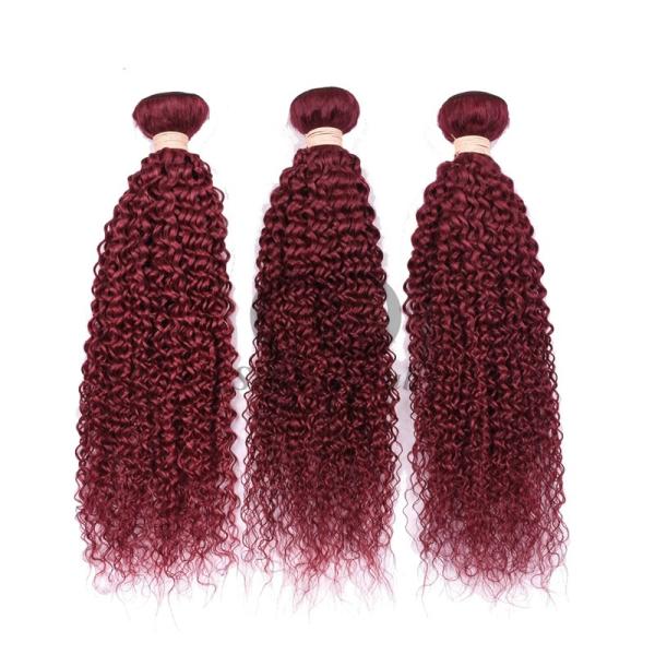 Quality Burgundy Kinky Curly Remy Human Hair Bundles Sew In Weave Bundles Brazilian Bundle Deals for sale