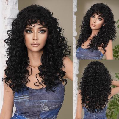 China Fashion Long Deep Curly Hair Natural Black Synthetic Wigs For Women for sale