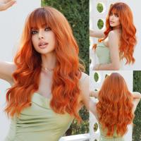 Quality Fashion Long Body Wave Dark Root Hair Orange Synthetic Wigs For Women for sale