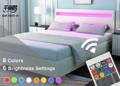 China Modern LED Headboard Bed , Solid Wood Leather Bed European Style for sale
