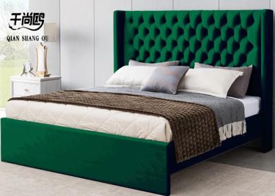 China Button Tufted Upholstered Bed , Dutch Velvet King Size Double Bed for sale