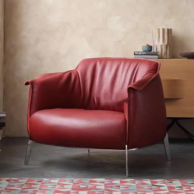China Minimalist Living Room Leisure Leather Single Sofa Chair With High Density Sponge for sale