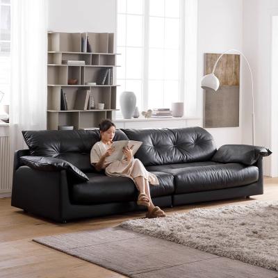 China OEM ODM Black Modern Leather Couch Sofa For Living Room Large Apartment for sale