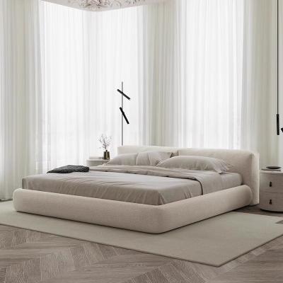 China OEM ODM Modern Bedroom Large Bed High End Double Cream Fabric Wedding Bed for sale
