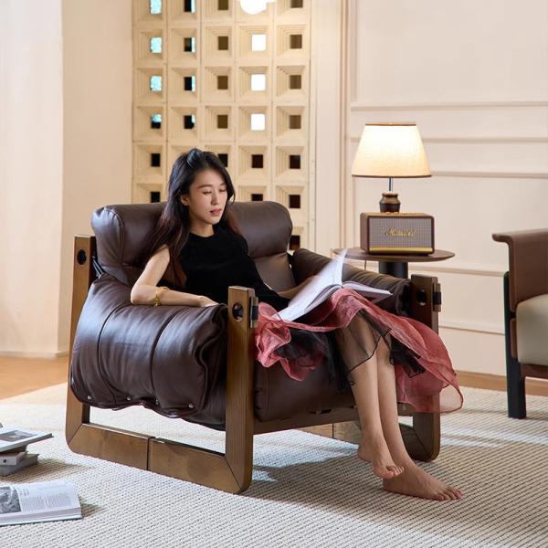Quality Jersey Island Casual Single Chair Retro Genuine Leather Designer Single Seat for sale
